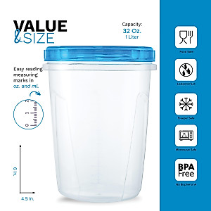 12 Pack Leakproof Freezer Containers for Food with Twist Top Lids - 32 Oz BPA Free Reusable Plastic Soup Containers with Screw On Lids - Ideal for Meal Prep, Leftovers & Pantry Organization