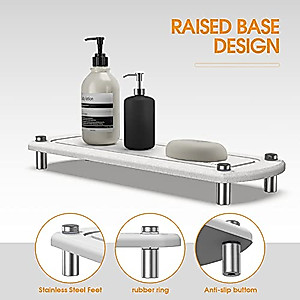 Zrfmib Sink Caddy, Instant Dry Sink Organizer, Natural Diatomite Stone Sink Tray for Soap Holder Dispenser, Sponge Brush and Toothbrush Cup, Modern Home Design, Suitable for Bathroom and Kitchen,White