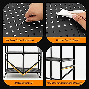 Giantex 3-Tier Folding Utility Cart, Storage Shelves on Wheels 2 Lockable Casters, Steel Rolling Shelving Units, Mobile Wire Rack for Kitchen Living Room Garage, Black (1, 28.5" Lx13 Wx 37" H)