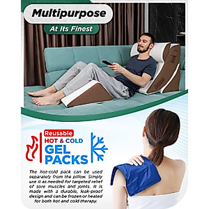 Lunix LX5 4pcs Orthopedic Bed Wedge Pillow Set, Post Surgery Memory Foam for Back, Leg Pain Relief, Sitting Pillow, Adjustable Pillows Acid Reflux and GERD for Sleeping, with Hot Cold Pack, Brown