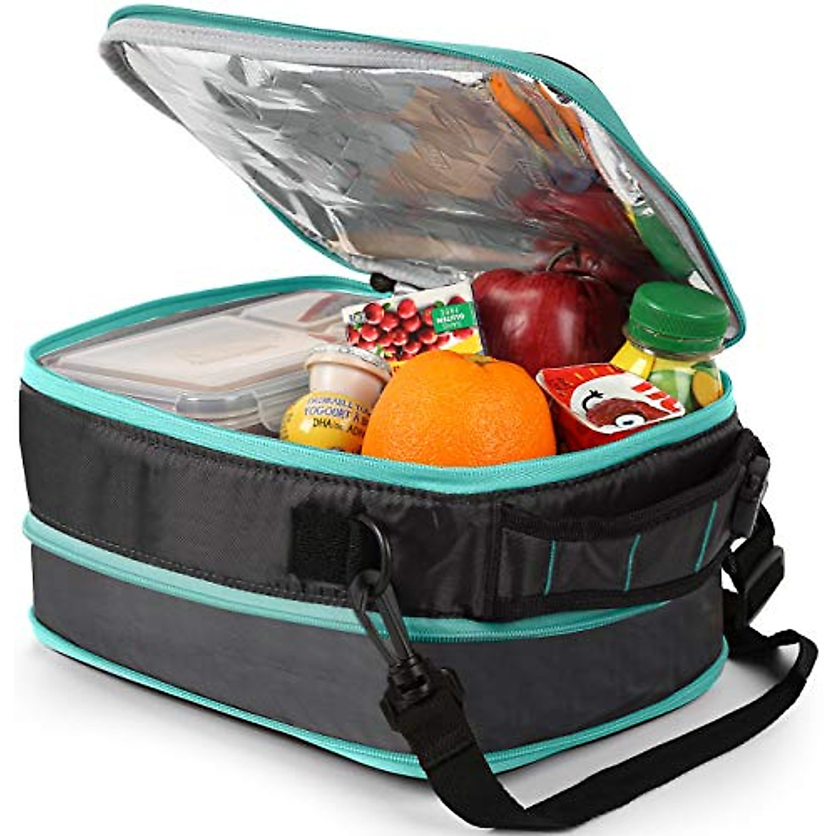 Arctic Zone High Performance Ultimate Upright Expandable Insulated Lunch Pack with 2pc Leak Proof Food Container (37.2 fl.oz) and 350g High Performance Ice Pack - Grey