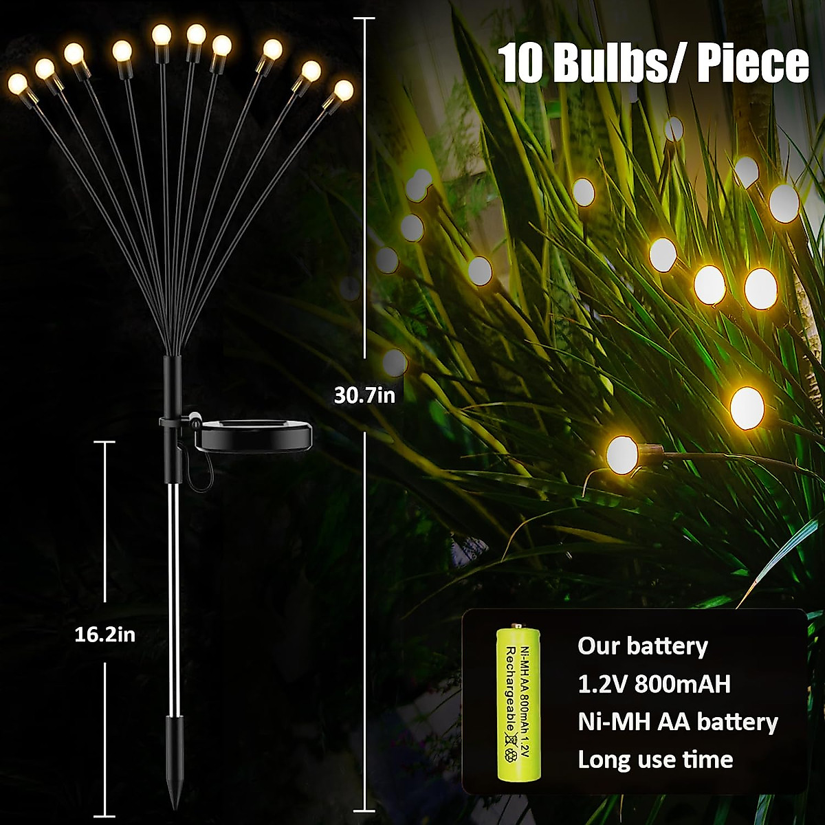 BCGA Solar Firefly Garden Lights, Outdoor Waterproof Solar Yard Light, for Christmas Outside Patio Pathway Landscape Decorations 8 Modes Warm White(2 Pack 20 LED)