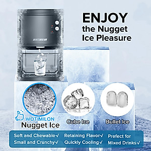 Nugget Ice Maker Countertop, Pebble Ice Maker Machine Pellet Sonic Ice Maker Dispenser Portable for Home/Kitchen/Office, Soft Chewable Ice, Making Ice in 6 Mins, 34Lbs/24H, Self-Cleaning, Ink Black