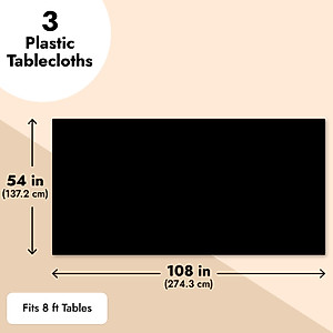 Juvale 3 Pack Black Plastic Tablecloth for Rectangle Tables, 54 x 108 Inches, Disposable Tablecloth Cover for Birthday, Halloween & Graduation Party Table Decorations