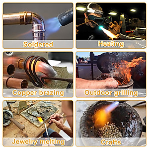 Brass Welding Torch Compatible with MAPP and Oxygen - Soldering, Welding, Heating, Plumbing Micro Mini Propane Torch with Brazing, Sparker, and Protection Glass