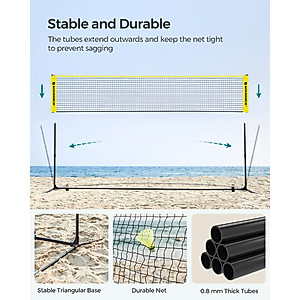 SONGMICS 16.5 ft Badminton Net, Height Adjustable Volleyball Net, Pickleball Net with Poles, Foldable Nylon Net for Tennis Indoor Outdoor Court, Yellow and Black USYQ500Y