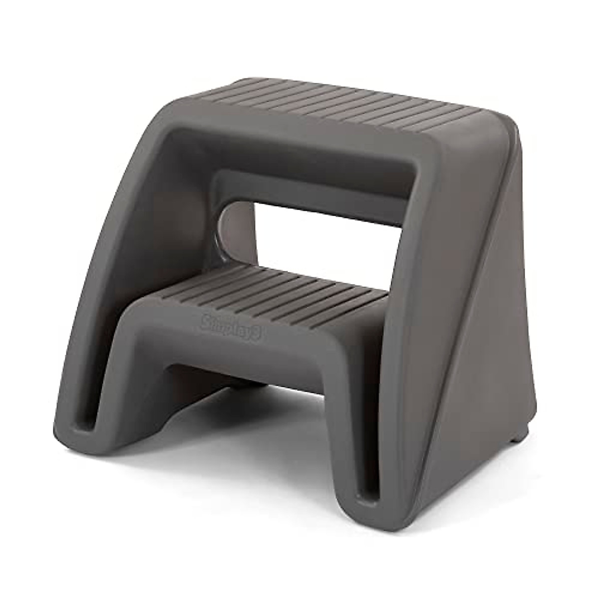 Simplay3 Handy Home Step Stool Plastic Two-Step Stool Seat - Indoor or Outdoor Use - 15.5" x 19" x 16" - Gray, Made in USA