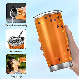Jihqo Halloween Orange Polka Dots Tumbler with Lid and Straw, Insulated Stainless Steel Tumbler Cup, Double Walled Travel Coffee Mug Thermal Vacuum Cups for Hot & Cold Drinks 12oz