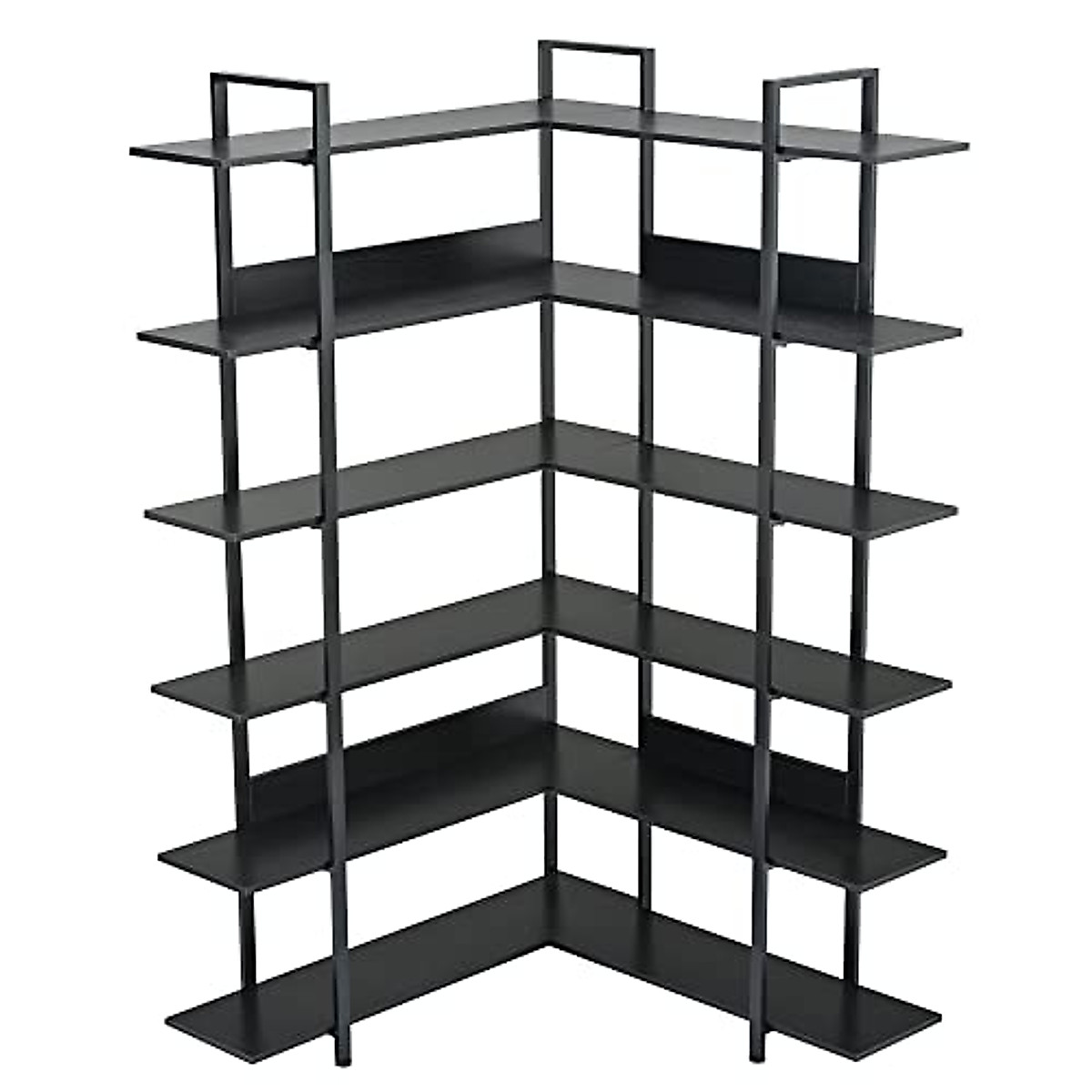 Bellemave 6-Tier Corner Bookshelf, L-Shaped Bookcase Freestanding Storage Shelves with Metal Frame, Triangle Shelf Adjustable Foot Pads for Living Room, & Small Spaces (Black)
