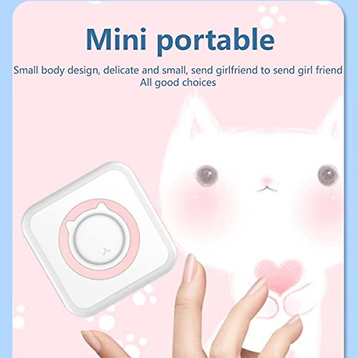 KEVGNRO InstaProud - Portable Sticker Printer, Mini Pocket Thermal Printer, Mini Printer Sticker Maker with 10 Rolls Paper for Photos, Memos, Study Notes (Pink)