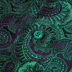 Barry.Wang Mens Shirt Unique Paisley Long Sleeve Silk Woven Flower Dress Shirts Regular Button Up Wedding/Casual Formal