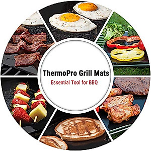 ThermoPro TP932 BBQ Grill Mat Set of 2 Grill Mats Non Stick Reusable Heavy-Duty Barbecue Baking Grilling Mats for Gas Charcoal Grill Outdoor Grilling Accessories
