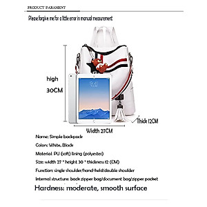 Taremoci women's backpack handbag large capacity leather bag cute women's mini backpack, black, white (White)