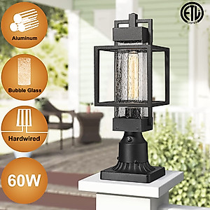 GOORAY Dusk to Dawn Sensor Outdoor Post Light Fixtures, Exterior Post Lantern Pier Mount Base Pillar Light Bubble Glass Waterproof Outside Lamp Light Fixture for Garden Patio House, 2375/1GS-SBK