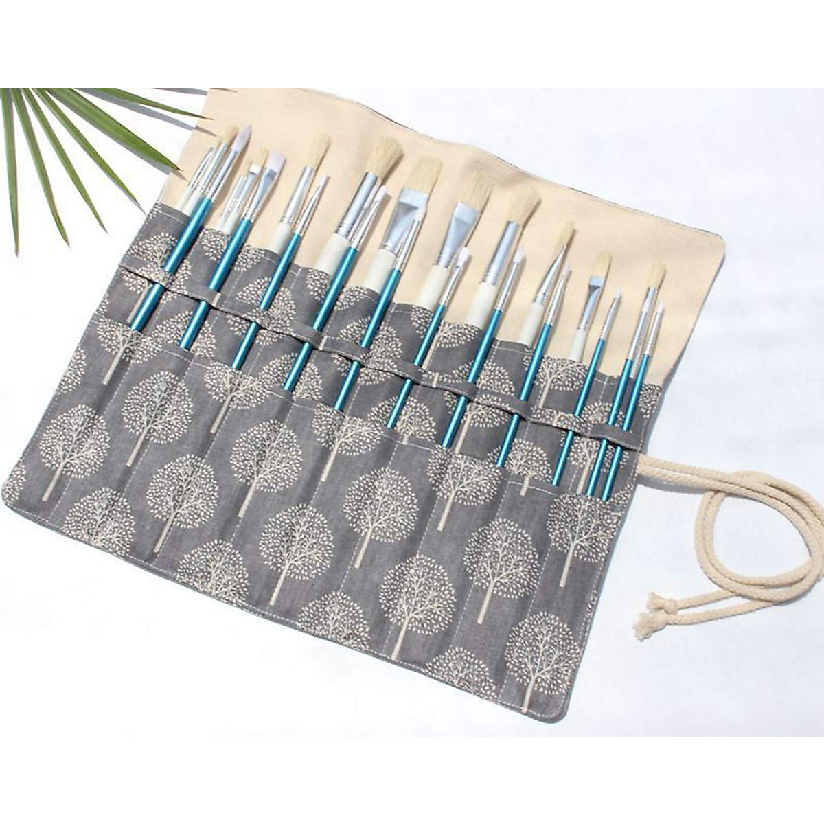 BUSOHA Roll Up Paint Brush Holder Artist Canvas Roll Pouch Bag Makeup Brushes Case Organizer Rollup Protection（15 inch ,Without Brushes）