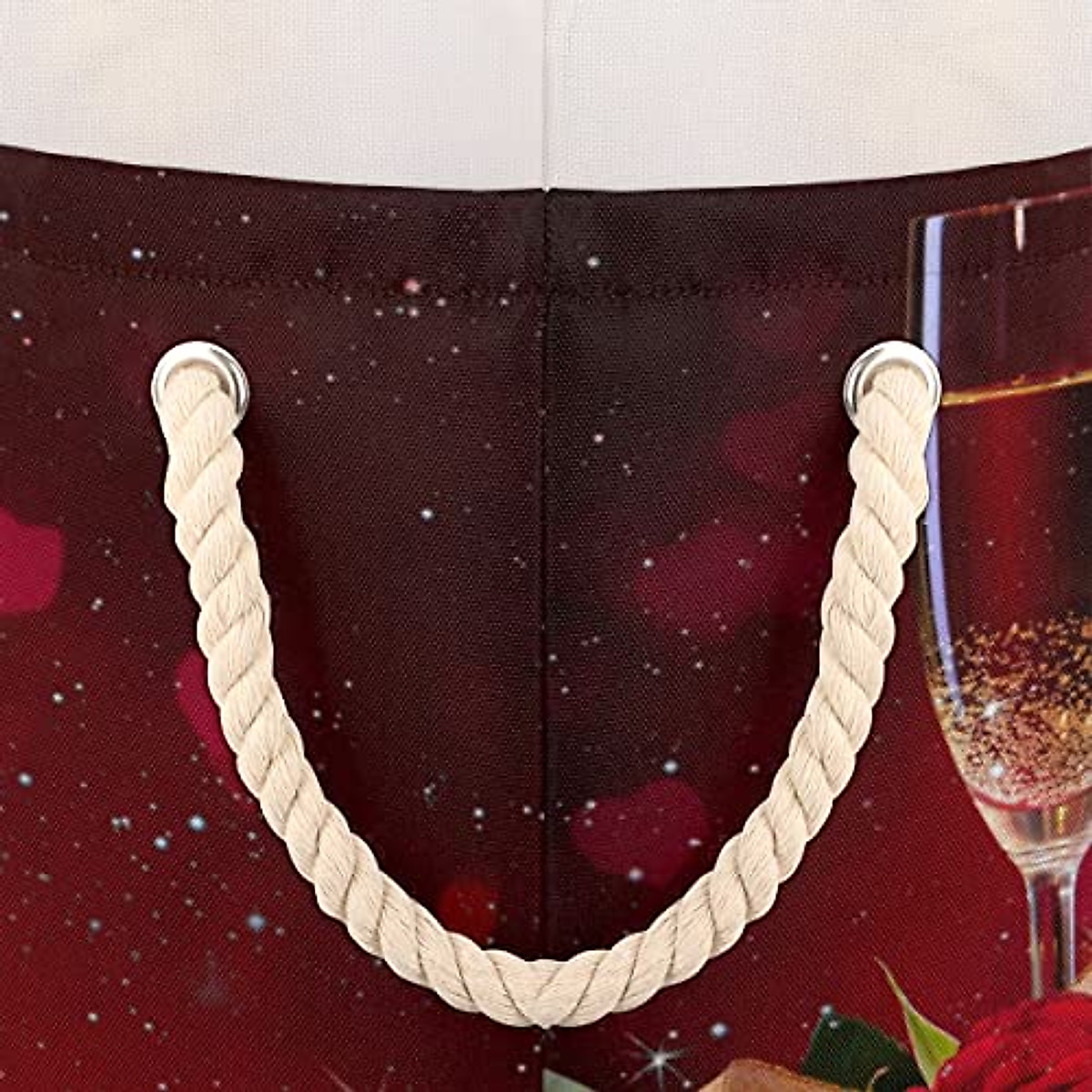 Valentine's Day Wine Rose Large Round Baskets for Storage Laundry Baskets with Handles Blanket Storage Basket for Bathroom Shelves Bins for Organizing Nursery Hamper Girl Boy