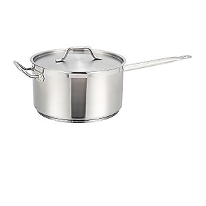 Winco SSSP-10, 10-Quart Stainless Steel Sauce Pan With Cover Helper Handle, Classic SaucePot with Lid