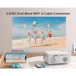 Native 1080P WiFi Projector, AKIYO 300'' Max Phone Projector Support iOS & Android, Portable Mini Movie Projector for Home and Outdoor, Support HDMI, USB, TV Stick, DVD, PS5, Carrying Case Included