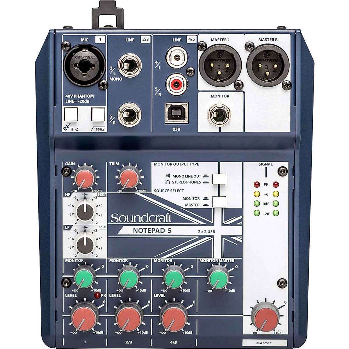Soundcraft Notepad-5 Small-Format Analog Mixing Console with Polsen HPC-A30 Monitor Headphones, Fastener Straps (10-Pack) & XLR Cable Bundle