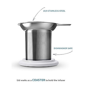 Sweese 16 OZ Porcelain Tea Mug with Infuser and Lid, Loose Leaf Tea Cup, Gifts for Tea Lover, White