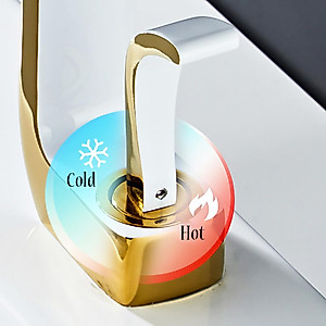 Bathroom Faucet Deck Mounted Brass Single Handle Single Hole Cold Hot Water Bathroom Sink Faucet,Black