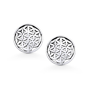 Flower of Life New Age/Sacred Geometry Charm Stud Earrings in Oxidized .925 Sterling Silver