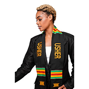 Dupsie's Usher Hand-woven Kente Cloth Stole/Sash. Black