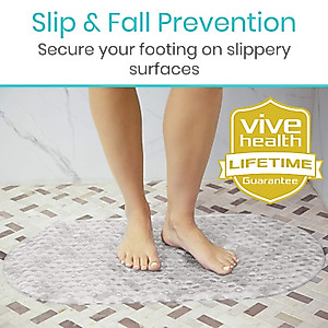 Vive Oval Bathtub Mat - Nonslip Shower Floor Pad - Non-Slip and Non-Skid for Bath Tub with Strong Rubber Suction Cup Grip - for Baby, Elderly, Kids, Bathroom (Gray)
