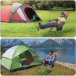 THUOPT Camping Folding Mesh Chair with Collapsible Footrest Adjustable Backrest for Adults, Portable Lightweight Reclining Foldable Chair with Pillow Cup Holder for Outdoor in Summer