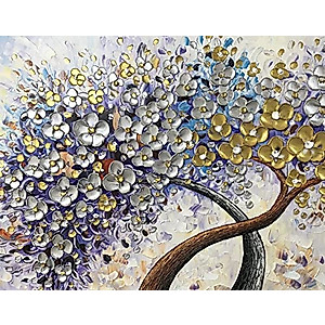 V-inspire Art,30x60 Inch Modern 3D Hand Painted Lucky Flower Tree Oil Paintings Acrylic Painted Wood Frame Decoration Abstract Canvas Wall Art Living Room Bedroom Dining Room Home Ornament