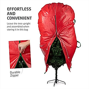 Zober Upright Tree Storage Bag for Christmas Trees of 9ft. Tall, Tree Bag Is Tear Proof Polyethylene; Comes With Drawstring Hem, Zipper, And Carry Handles, Waterproof Material Protects From Dust & Moisture