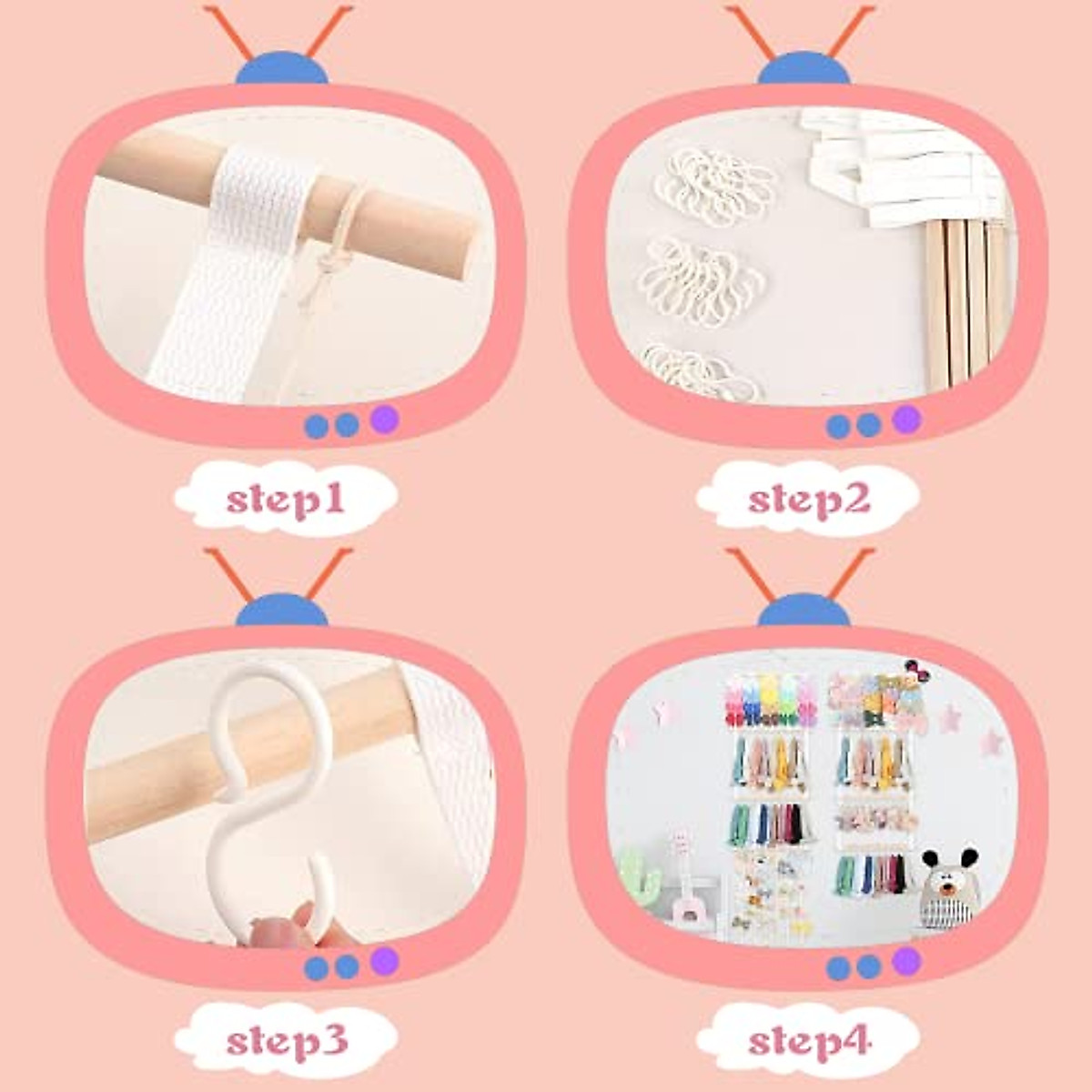 Watbeyoz Headband Hair Bows Holder Organizer for Girls，Hanging Baby Headband Holder Storage Organizer Wall Decor for Toddler Girls Room Door,Closet,Wall (White)