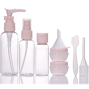 LIYUABU 8 Pcs Travel Bottles Set,Travel Bottles & Containers,Refillable Small Mini Empty Plastic Pump/Spray/Squeeze Bottles for Cosmetic and Travel Toiletries with Storage Bag