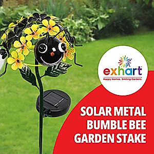 Exhart Solar Yellow Bumble Bee Garden Stake, 26 LEDs, Metal, Cute Garden Décor, 8.5"x7.5"x26.5"