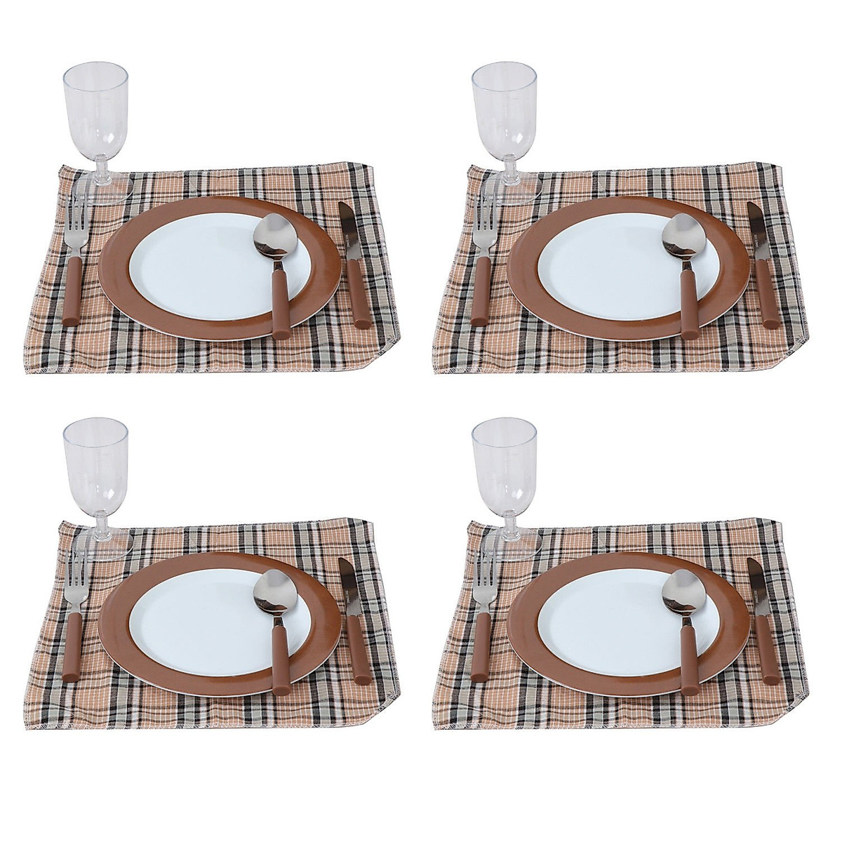 4 Person Blue Tartan Insulated Picnic Backpack Bag Set W/Cooler Section