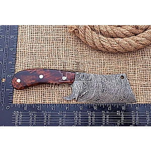 HUNTEX Handmade Hand-Forged Twist Pattern Damascus Steel 9 Inch Long Full Tang Walnut Wood Handle Razor Sharp Hunting Camping Cleaver Knife w/Genuine Leather Sheath