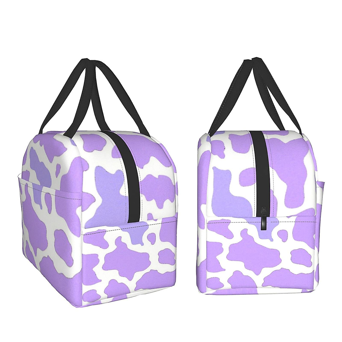 Cow Pattern Purple Lunch Box Bento Travel Bag Picnic Tote Boxes Insulated Durable Container Shopping Bag Reusable Waterproof Bags For Adult Women Men