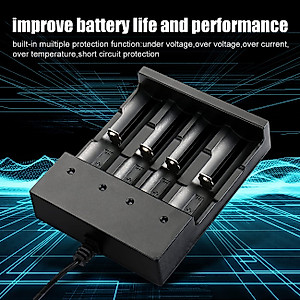 18650 Battery Charger 4 Bay Smart Universal Charger for 3.7V Rechargeable Lithium Li ion Batteries Compatible 18650 26650 21700 10400 14500 16340 16650 18500 Battery Charger (Only USB Charger)