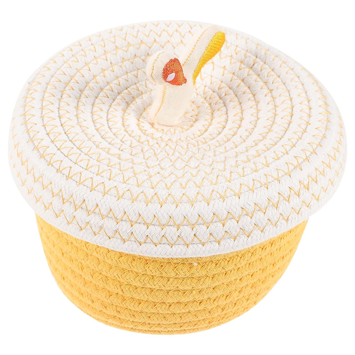 Garneck Small Round Storage Basket - 6.5 Inch Ceative Knitted Storage Basket with Lid - Cute Hazelnuts Shape Decor Desk Basket for Keys, Jewelry, Snacks