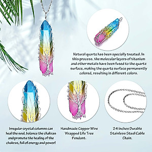 VadiForest 2pcs Chakra Tree of Life Quartz Crystal Pendant Necklace Natural Gemstone Reiki Healing Stone Necklaces Handmade Wire Wrap Raw Rock Charm Jewelry Gift for Yoga Meditation Good Energy Women