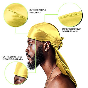 BIGEDDIE 6 Pcs Silky Durags and 1 Pcs Wave Cap Silky Durag Pack Durags for Men Waves (purple, blue, yellow, black, white, red)