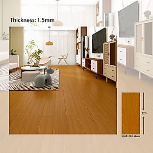 Thicker Peel and Stick Floor Tile，Intensification Vinyl Flooring Roll 12" x 6" x 0.06" 1-Pack 1.5 Sq.Ft Floor Honey Wood Grain Look DIY Self-Adhesive and Waterproof Flooring for Bedroom, Living Room