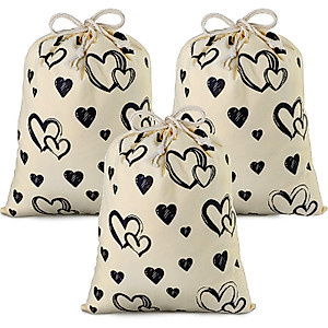 3 Pieces Large Canvas Gift Bags with Drawstring Christmas Gift Bag Printed with Hearts Bridal Shower Wedding Present Bags Drawstring Bag for Girls Valentines Day Anniversary Supplies,20 x 16 Inches