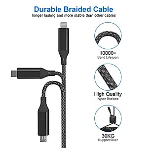 USB C to Multi 3 in 1 USB Long Charger Cable, 2M/6Ft Fast Braided Charging Cord, Universal Multiple Ports Long Charging Cable with USB C/Micro USB/Lightning Connector for iPhones Android