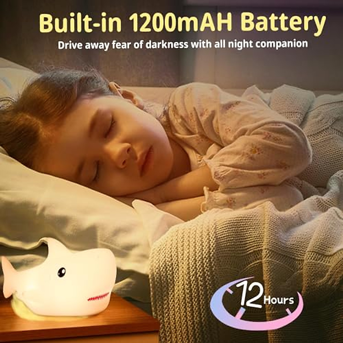 LOVERUIS Cute Night Light for Kids Cute Shark Lamp, Animal Lamp 7 Color Lamp Nightlights Birthday Christmas Gift for Children with USB Rechargeable,Kids Silicone Lamp Kawaii Room Decor