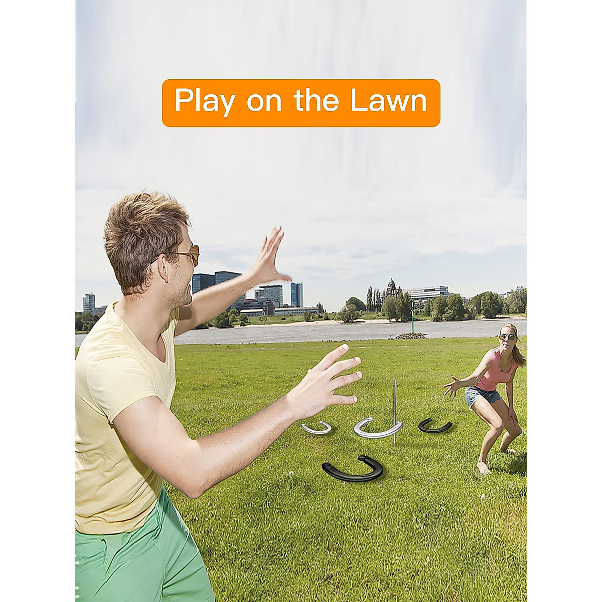 Horseshoe Tossing Game Kit & Pickleball Net with 4 Pickleballs