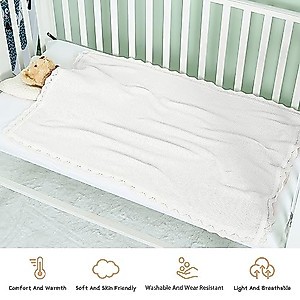 TRENDSTITCH 100% Cotton Baby Blanket Knit Lace Soft Warm Toddler Blanket,30 x 40 Inches，White