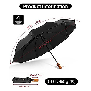 Kacctyen 4 Pieces Travel Umbrellas Compact Windproof Rain Umbrella Automatic Folding Umbrella Small Portable Umbrella for Men Women, Black