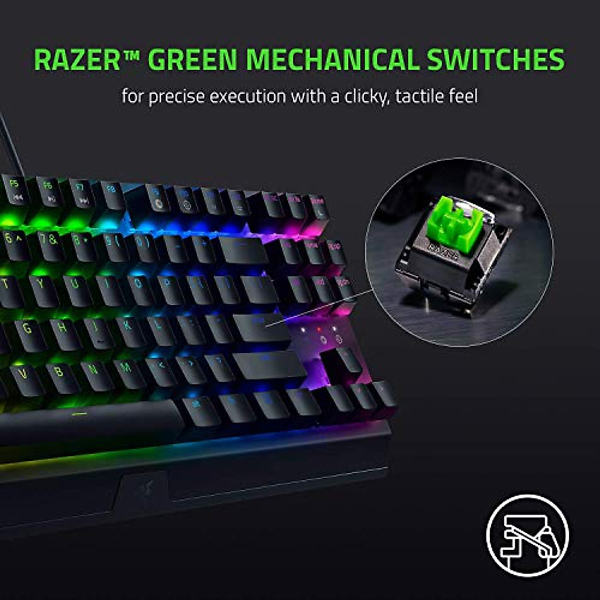 Razer BlackWidow V3 Tenkeyless Mechanical Gaming Keyboard: Razer Mechanical Switches - Chroma RGB Lighting - Compact Form Factor - Programmable Macro Functionality - USB Passthrough (Renewed)