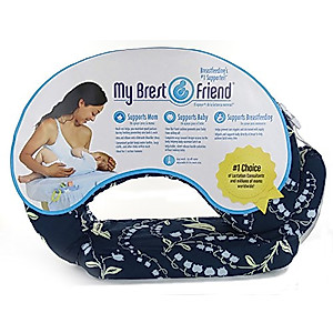 My Brest Friend Original Nursing Pillow for Breastfeeding, Nursing and Posture Support with Pocket and Removable Slipcover, Navy Bluebells